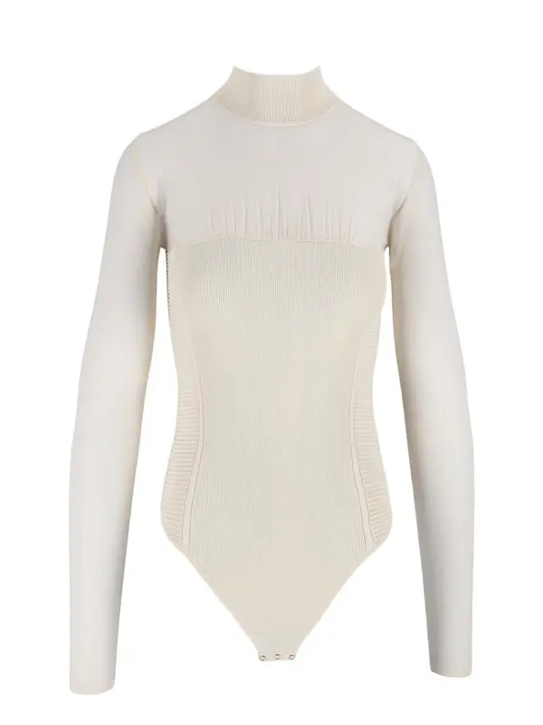Elisabetta Franchi Mock Neck Long Sleeve Ribbed Bodysuit - No