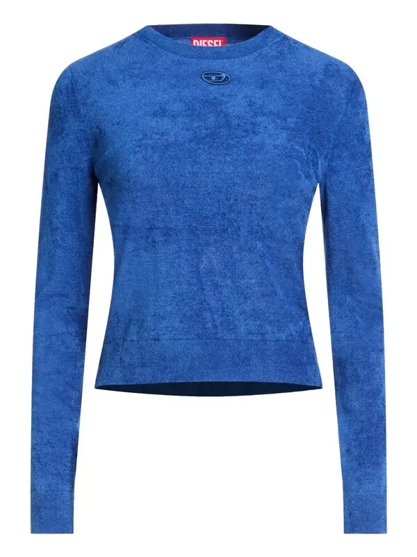 DIESEL® Long Sleeve Crew Neck Knit With Embroidered Logo - Blue