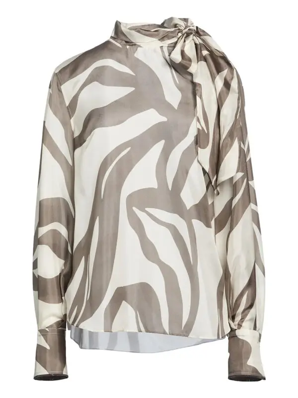 Brunello Cucinelli Twotone Bow Satin Shirt - White