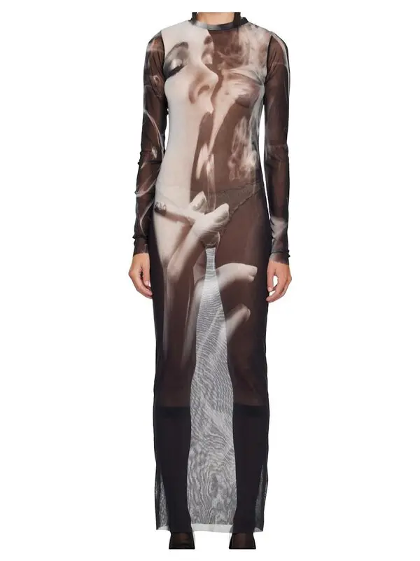 JEAN PAUL GAULTIER Graphic Print Long Sleeve Maxi Dress - Black