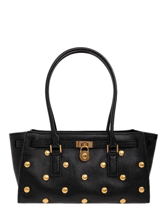 Michael Kors Small Hamilton Leather Satchel Bag With Gold-tone Studs - Black