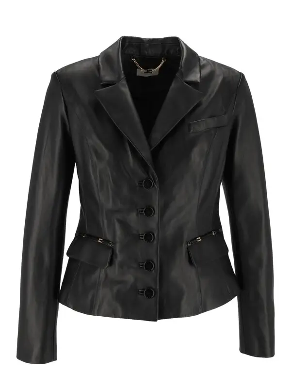 Elisabetta Franchi Logo Detailed Leather Jacket - Black
