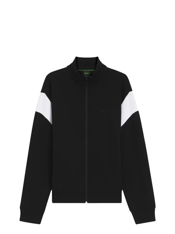 Hugo Boss Zippered Cotton-blend Sweatshirt With Contrast Inserts - Black
