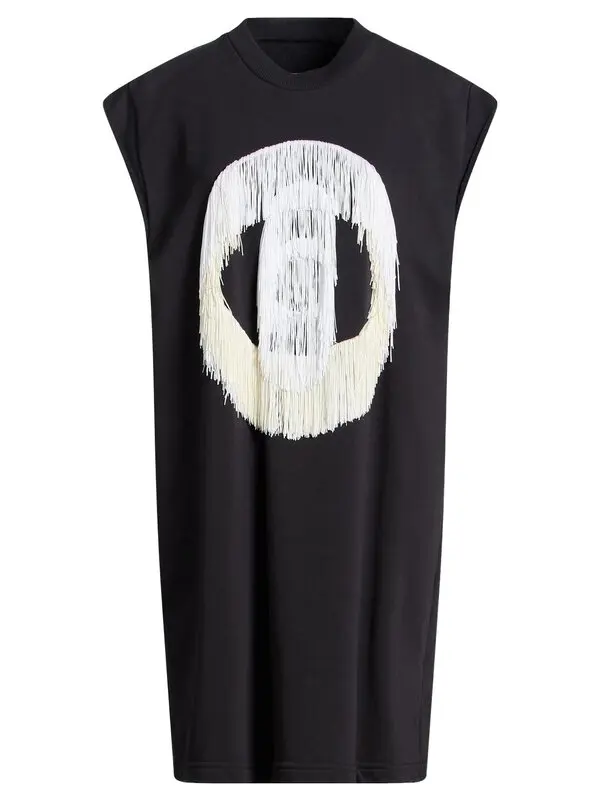 MAISON MARGIELA French Terry Sleeveless T-shirt Dress With Fringe Detail - Black