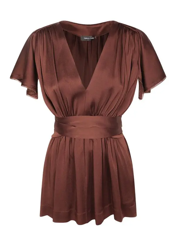 Fabiana Filippi Tie-neck V-neck Blouse - Brown