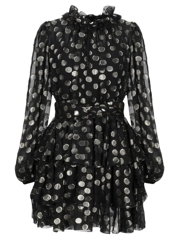 Dolce & Gabbana Polkadot Longsleeve Dress - Black