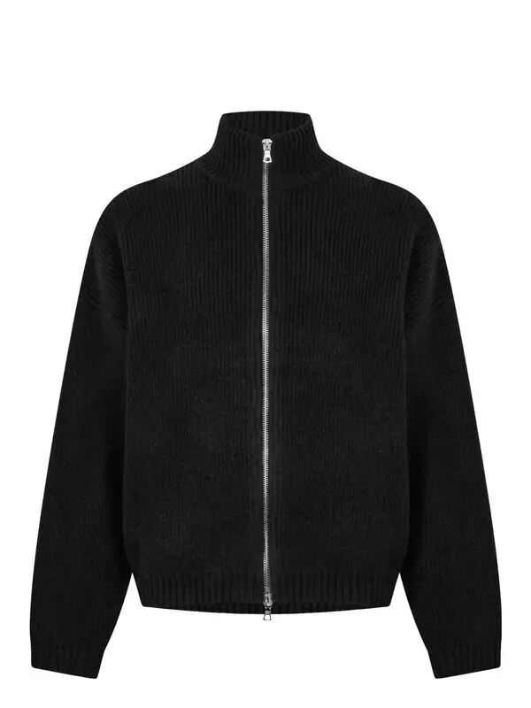 Off-White Zip-up High Neck Knit Jacket - Black