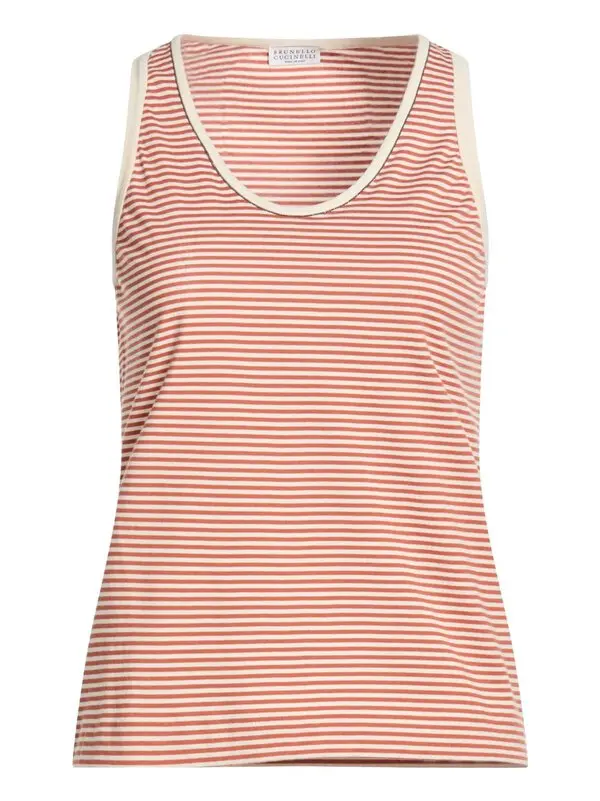 Brunello Cucinelli Striped Jersey Sleeveless Crewneck Vest - Red