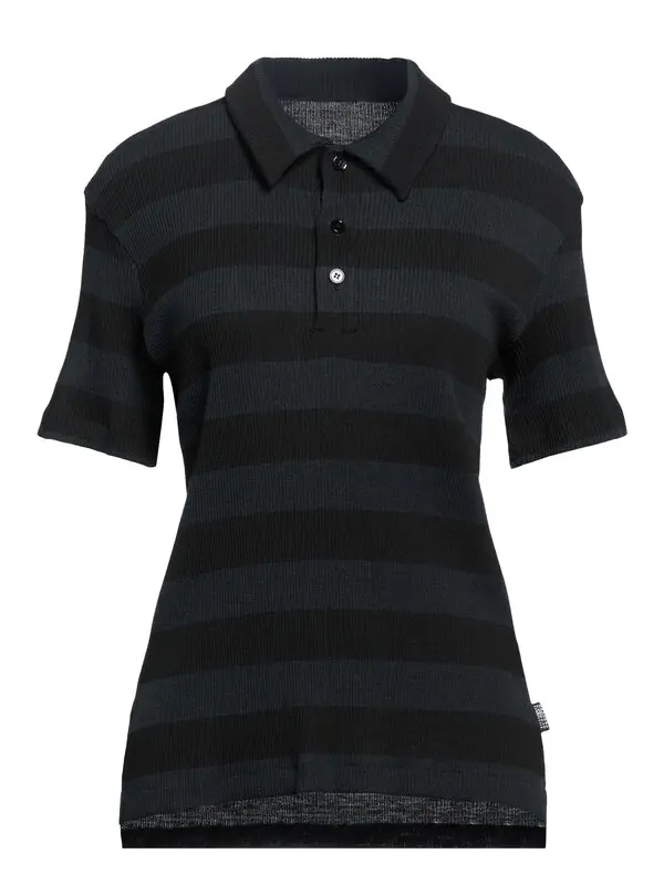 MAISON MARGIELA Striped Knit Polo Shirt - Black