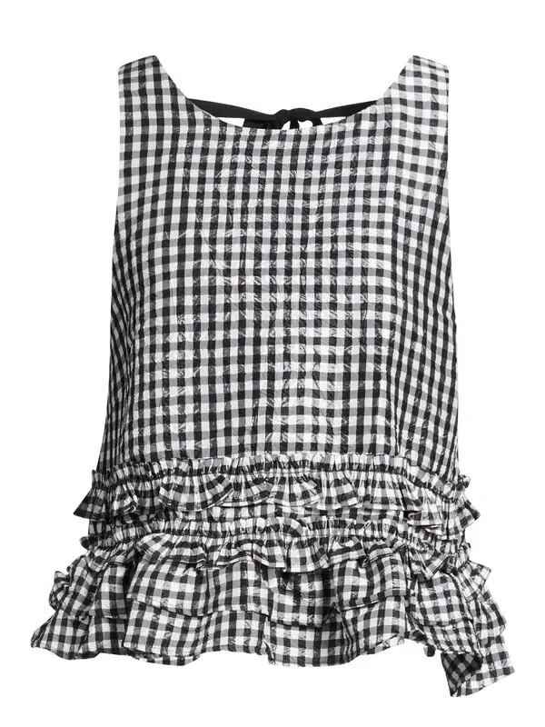 GANNI Sleeveless Checked Taffeta Top - Black