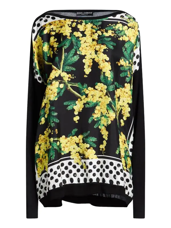 Dolce & Gabbana Floral Print Long Sleeve Knit - Black
