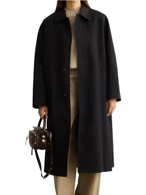 DUNST Collared Long-sleeved Trench Coat - Black