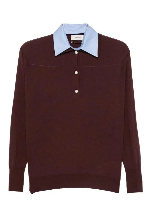 SYSTEM Button-placket Sweater - Wine