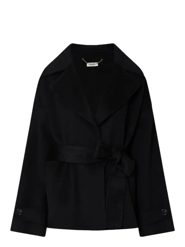 Liu Jo Cropped Wool Coat With Belted Waist - Black