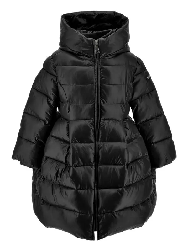 Monnalisa Hooded Quilted Jacket With Logo Detail - Black