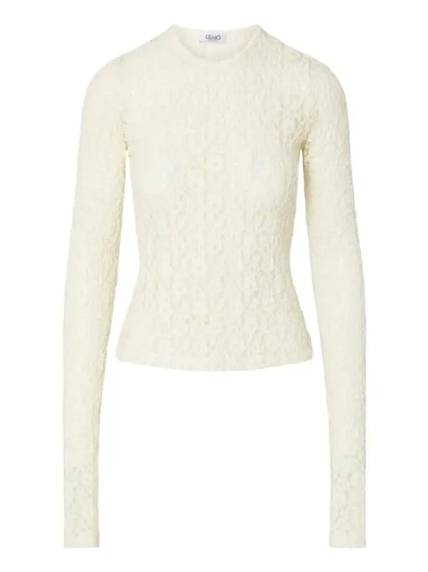 Liu Jo Long Sleeved Crewneck Lace Top - Cream