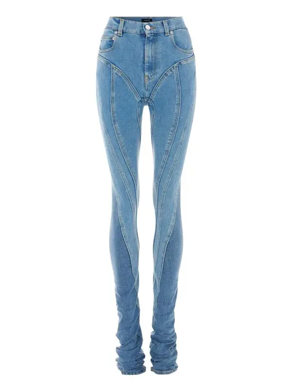 MUGLER Embossed Patch Denim Trousers - Blue