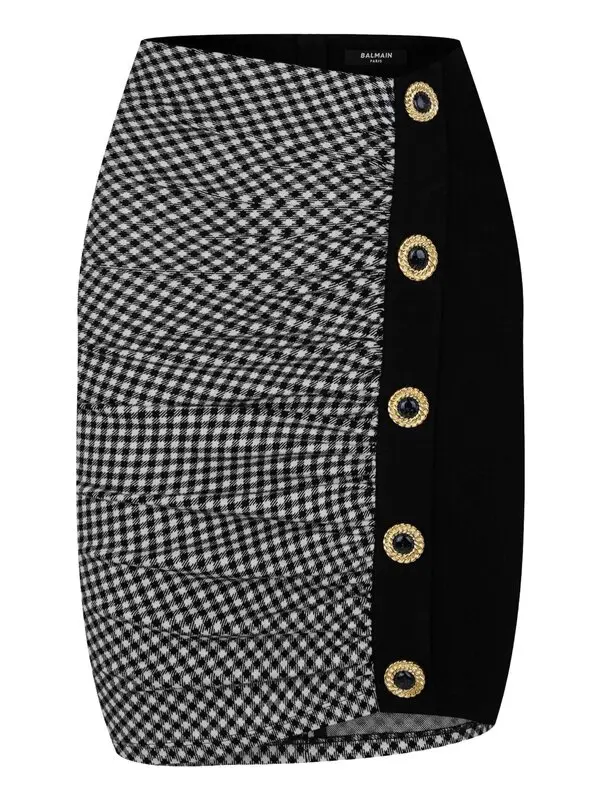 Balmain Pleated Midi Skirt With Button Detail - Black