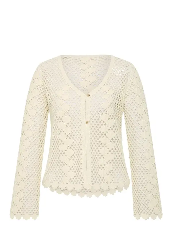Posse Long-sleeved Crochet Cardigan - Ivory