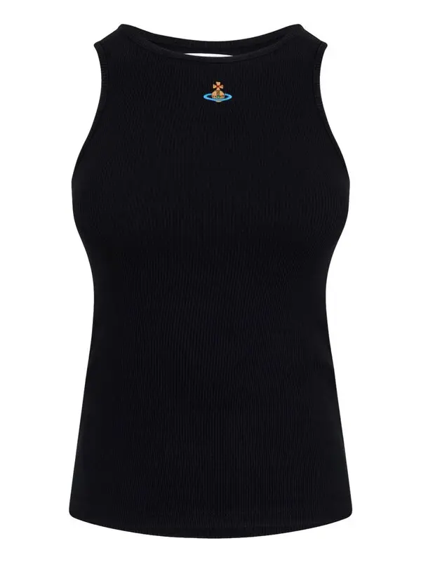 VIVIENNE WESTWOOD Ribbed Cotton Vest With Embroidered Logo - Black