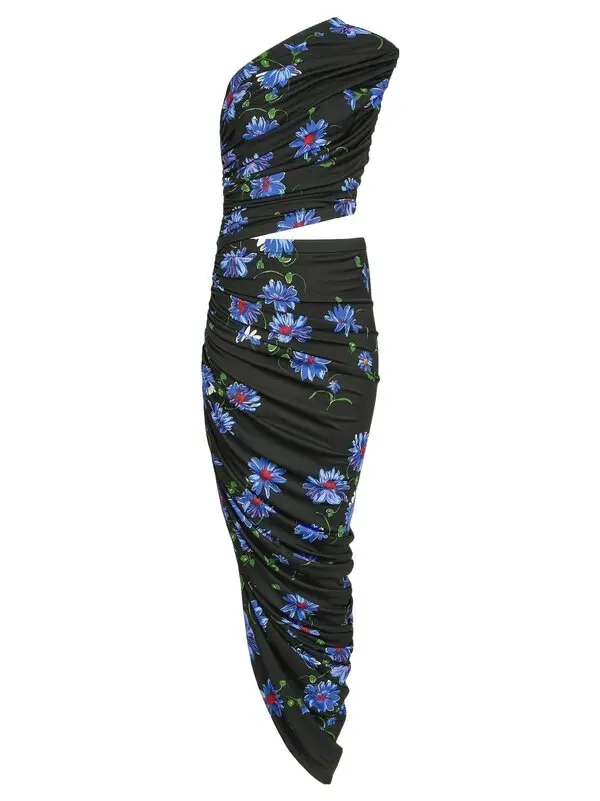 Alaïa Printed One-shoulder Cutout Midi Dress - Black/blue