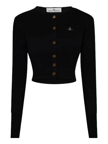 VIVIENNE WESTWOOD Logo Wool Blend Cropped Cardigan - Black