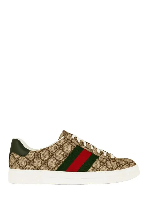 Gucci Gg Monogram Sneakers With Green And Red Web Stripes - White