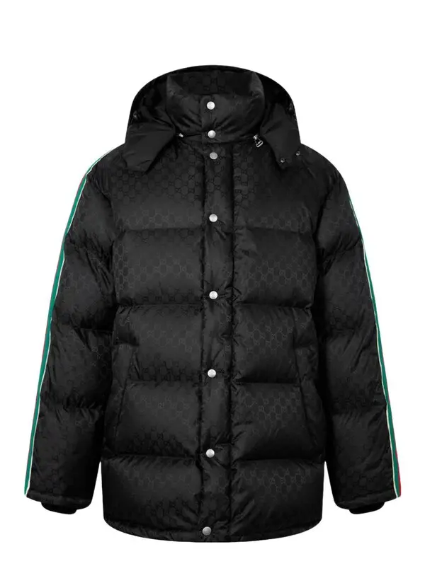 Gucci Logo Jacquard Webbing Down Jacket - Black