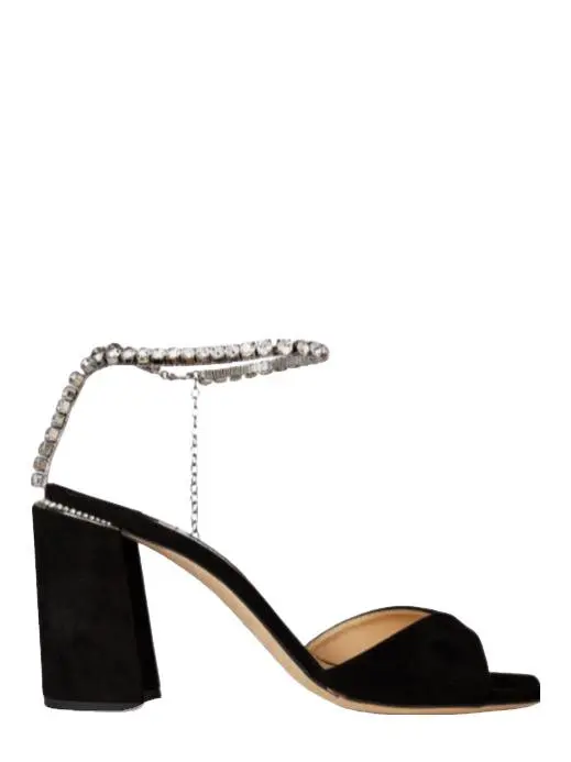 JIMMY CHOO Saeda Embellished Block Heel Sandals - Black