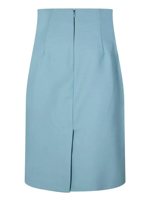 Off-White High-waisted Pencil Skirt With Front Slit - Blue