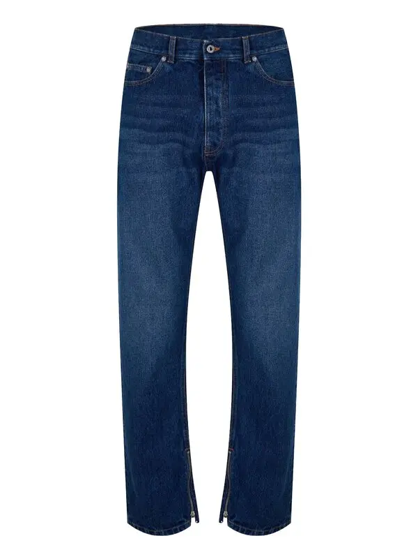 Off-White Zip Skate Mid Rise Straight Leg Jeans - Blue