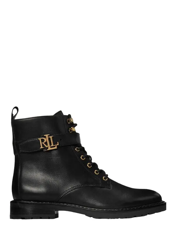 Ralph Lauren Eldridge Burnished Calfskin Combat Boots - Black