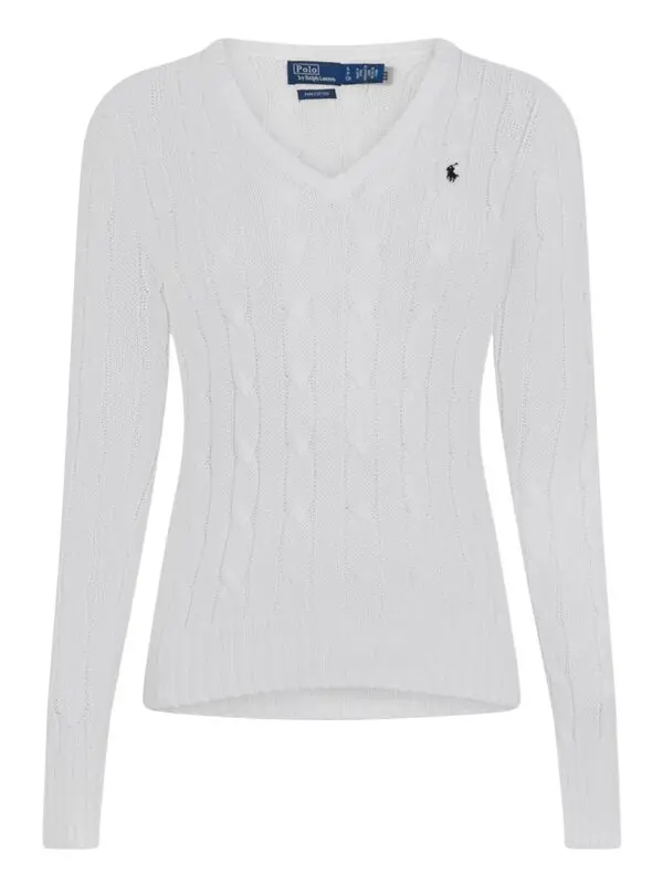 Polo Ralph Lauren V-neck Cable Knit Sweater - White