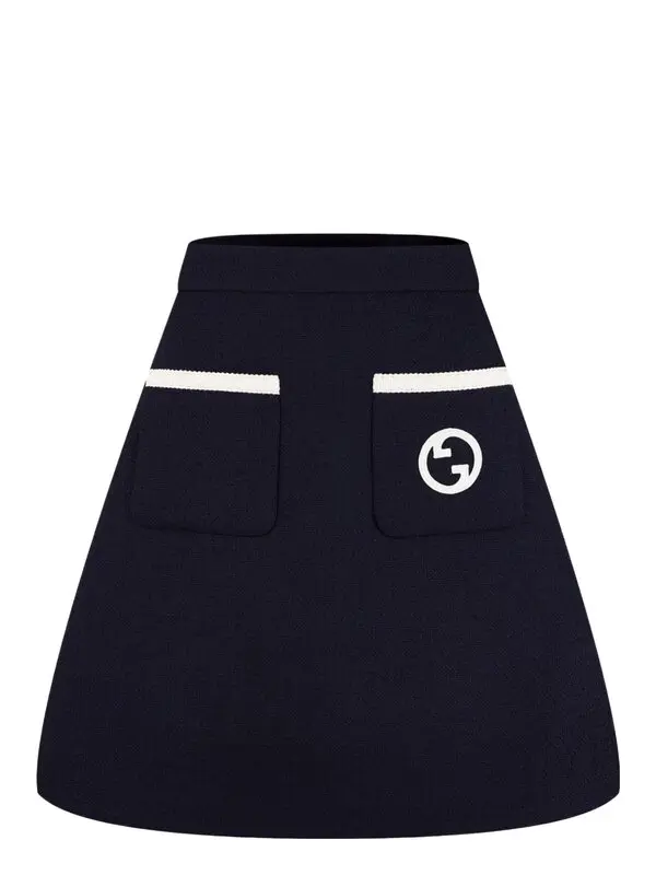 Gucci Tweed A-line Skirt With Interlocking G Logo - Black