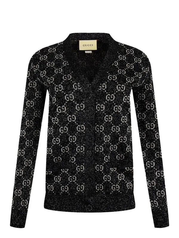 Gucci Gg Jacquard Cotton Lame Cardigan - Black