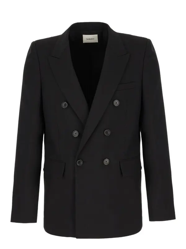 Saint Laurent Double-breasted Peak Lapel Jacket - Black