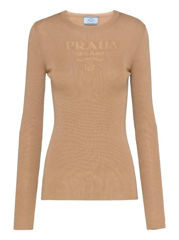 Prada Superfine Wool Crew-neck Sweater - Camel Brown
