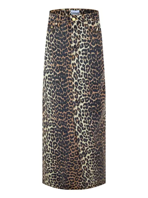 GANNI Leopard Print Maxi Skirt - Black