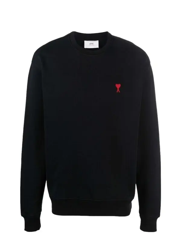 AMI Paris Logo Embroidered Crewneck Sweatshirt - Black