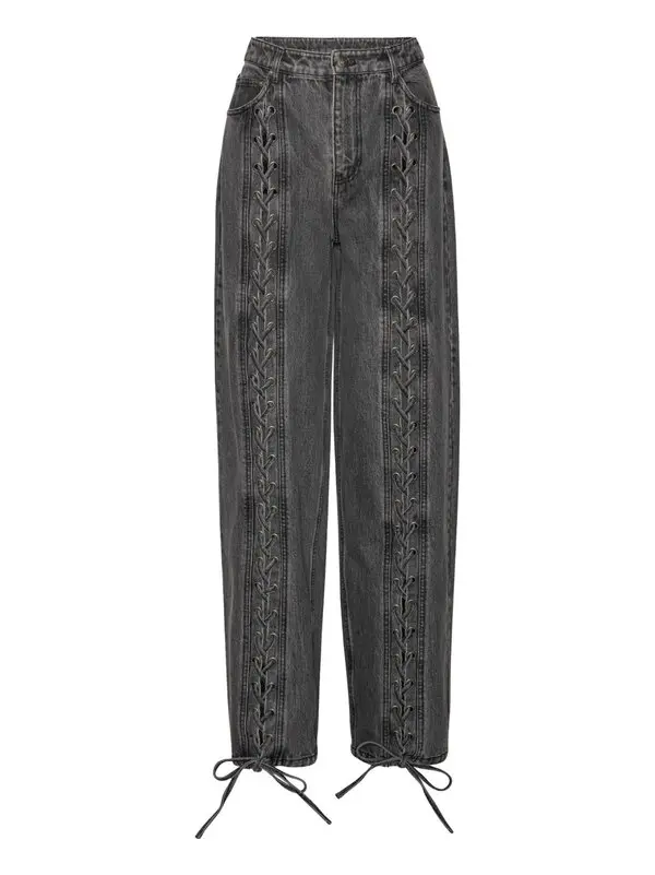 ROTATE BY BIRGER CHRISTENSEN Dixie Lace-up Straight Leg Jeans - Black