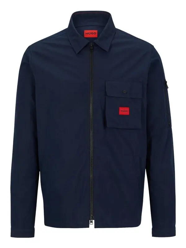 Hugo Boss Zip-up Casual Jacket With Stand Collar - Black