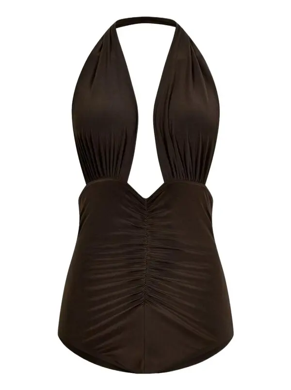 Norma Kamali Ruched Strapless Bodysuit - Espresso