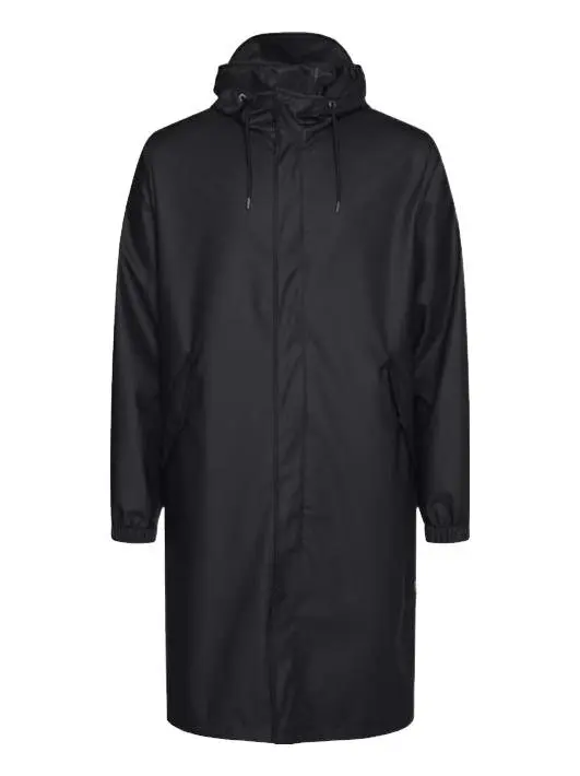 Rains Long-sleeved Hooded Coat - Black