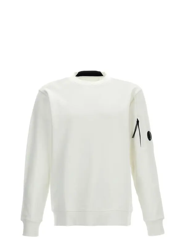 C.P. COMPANY Diagonal Raised Fleece Crewneck Lens Sweatshirt - White