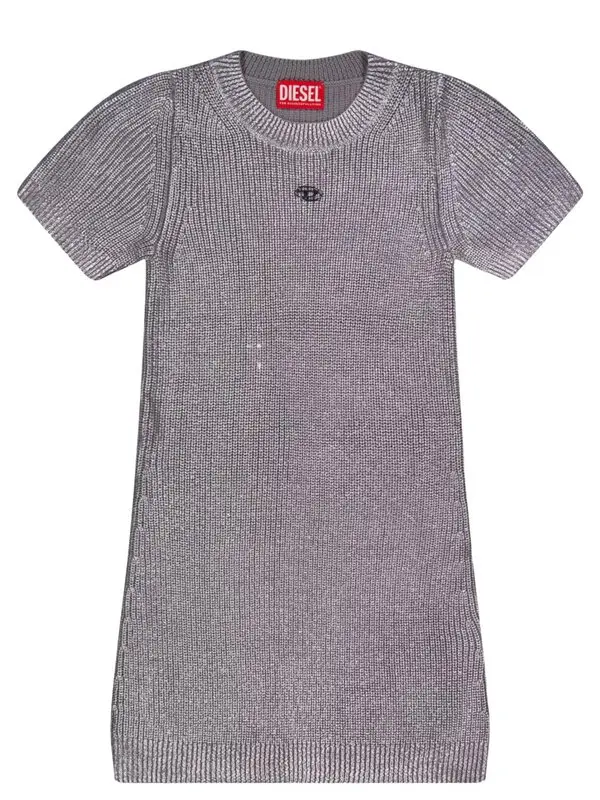 DIESEL® Short Sleeve Ribbed Knit Dress - Silver