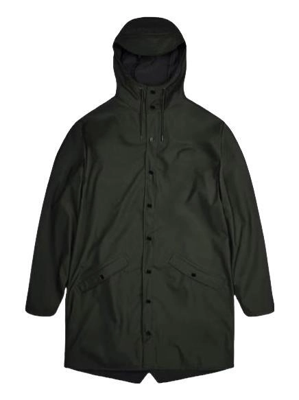 Rains Hooded Long Raincoat - Black