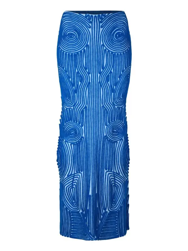 Off-White Knit Maxi Skirt - Blue