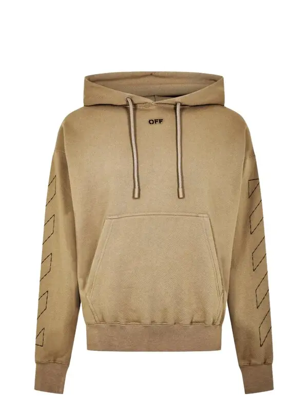 Off-White Long Sleeve Hoodie With Printed Design - Nude
