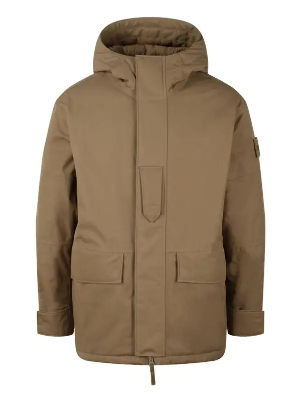 Stone Island Logo Patch Long-sleeved Hooded Jacket - Bark