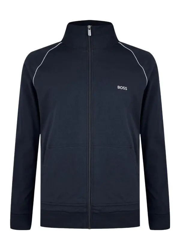 Hugo Boss Zip-up Fleece Jacket With Stand Collar - Black